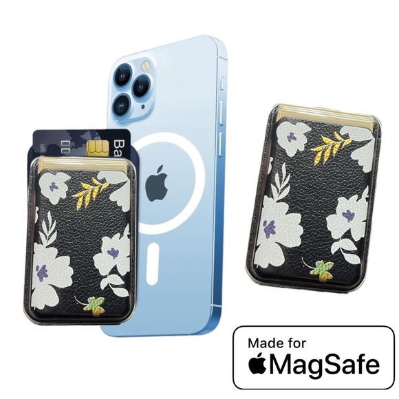 MVMT | Accessories | Mvmt Black Hollographic Floral Vegan Leather Magsafe Phone Wallet Card Case ...